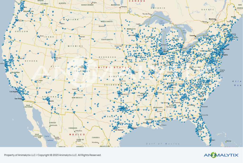 Pin point map of our 35,000+ clinics - Vetwatch®